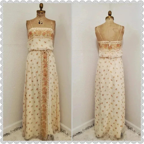 Dresses | Vintage Yellow Pastel Floral Hippie Cottage Prairie Boho ...